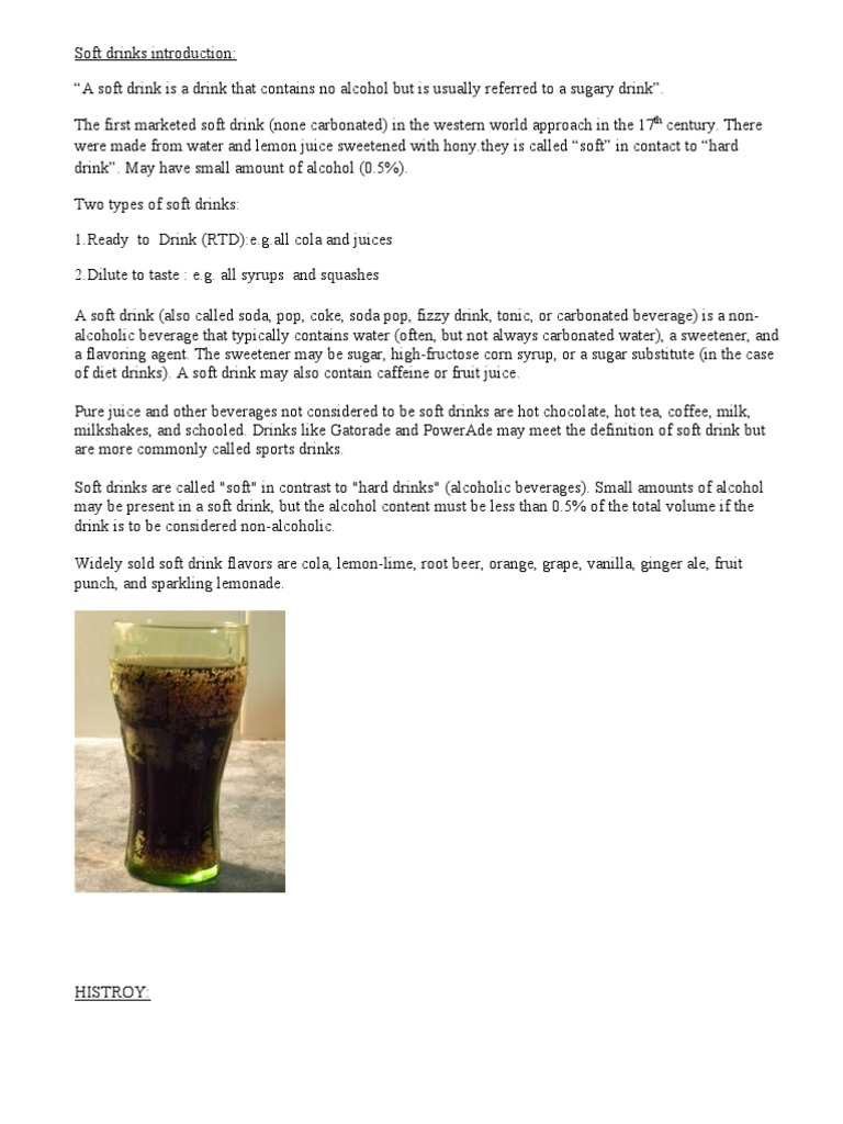 Overview of Soft Drinks and History | PDF | Coca Cola | Soft Drink