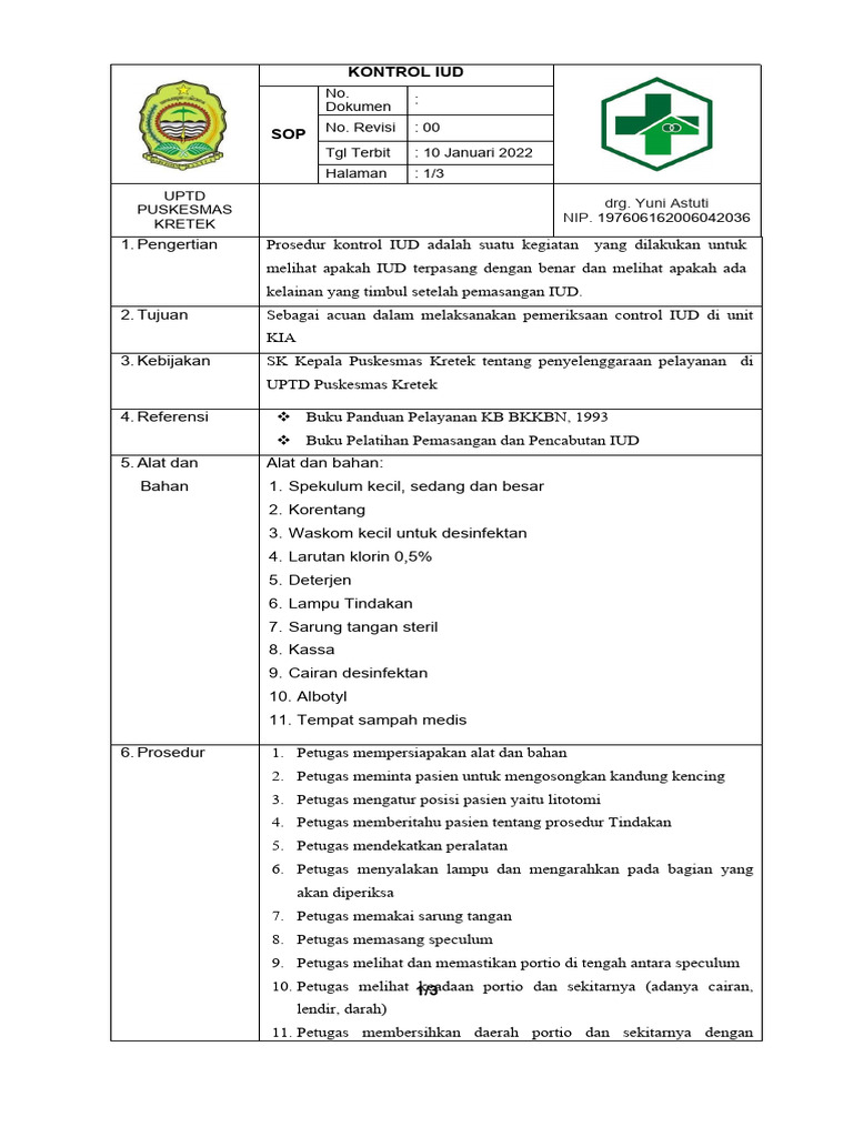 Sop Kontrol Iud | PDF