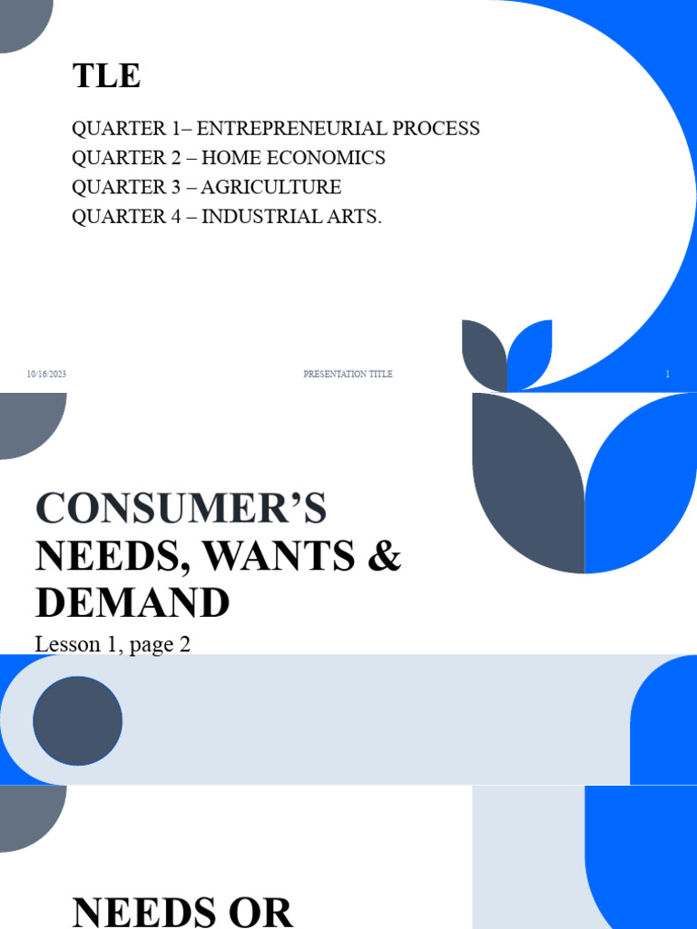 TLE Q1-Lesson 1. Consumer's Needs, Wants and Demands | PDF | Economies