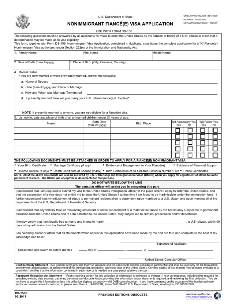 K Visa Application Form Instructions | PDF