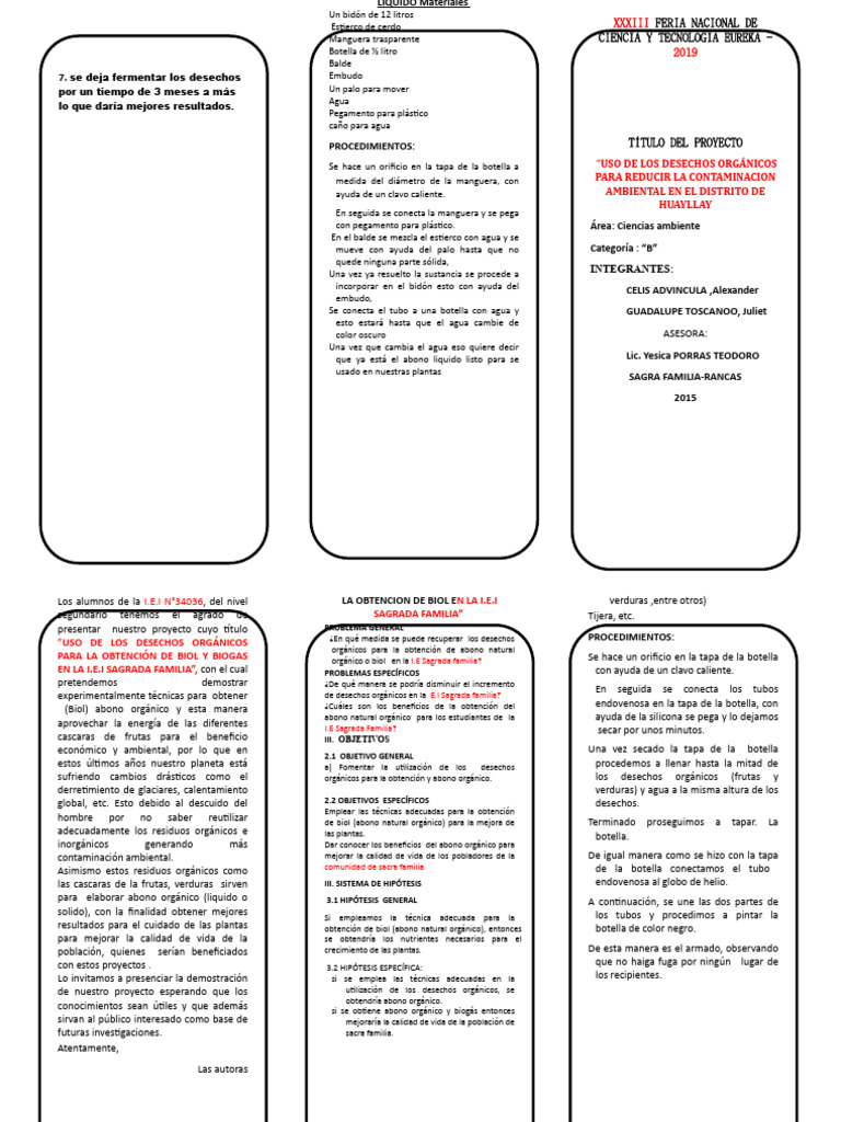 Triptico Feria de Ciencias 2023 | PDF | Residuos | Fertilizante
