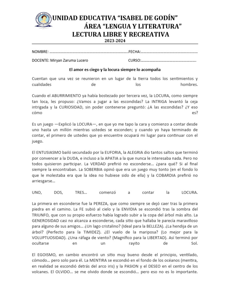 El Amor y La Locura | PDF | Amor