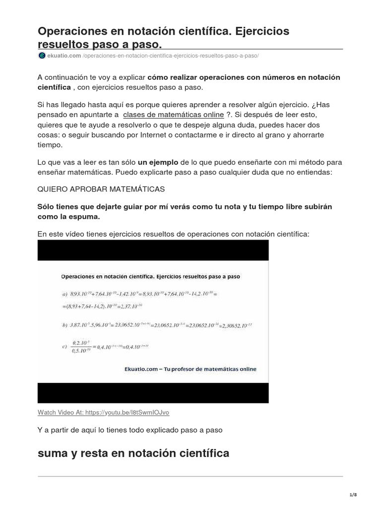 Unidad 1. Recurso 2. Operaciones de Notación Científica. | PDF