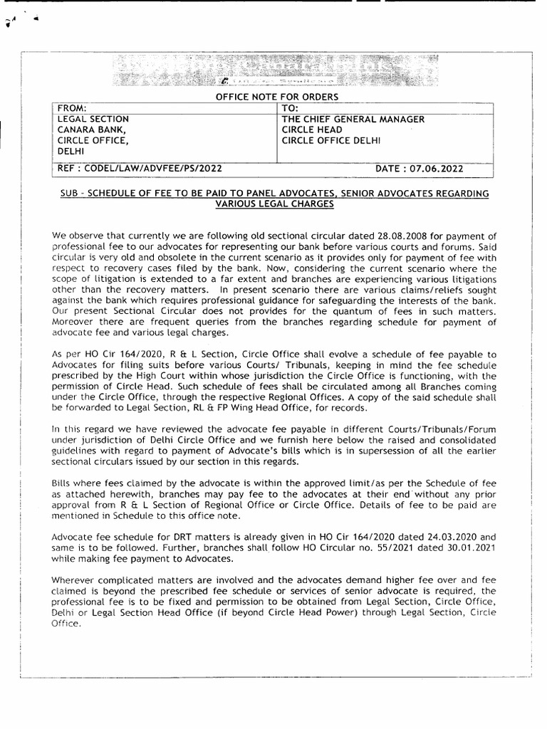 Advocate Fee Schedule for Canara Bank | PDF | Lawsuit | Expense