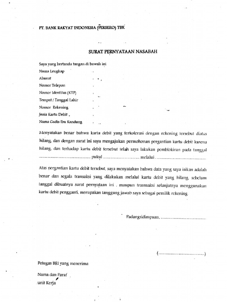 Surat Pernyataan Nasabah Bri | PDF