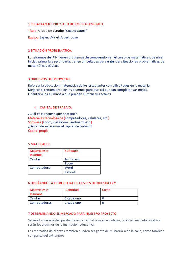 Proyecto de Emprendimiento Ept Grupo de Estudio | PDF