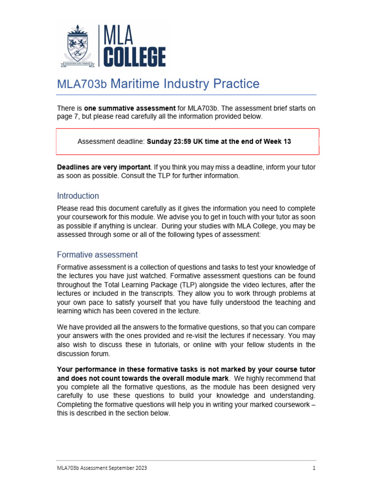 MLA703b Maritime Assessment Guide | PDF | Data | Thought