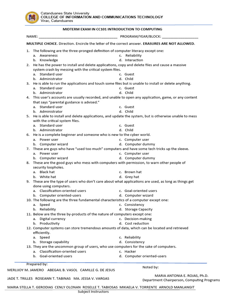 MIDTERM-EXAM-IN-CC101-Introduction-to-Computing BSIS | PDF | Computer ... MIDTERM-EXAM-IN-CC101-Introduction-to-Computing BSIS | PDF | Computer ...