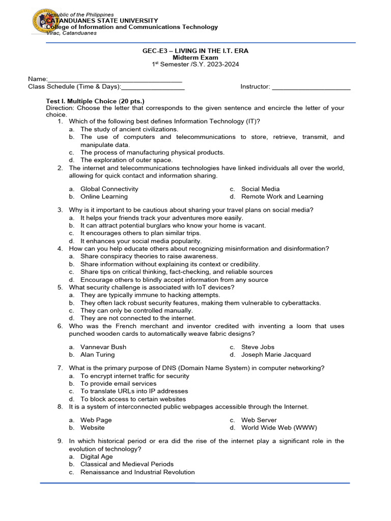 GEC-E3-Midterm-Exam-For-BSBIO | PDF