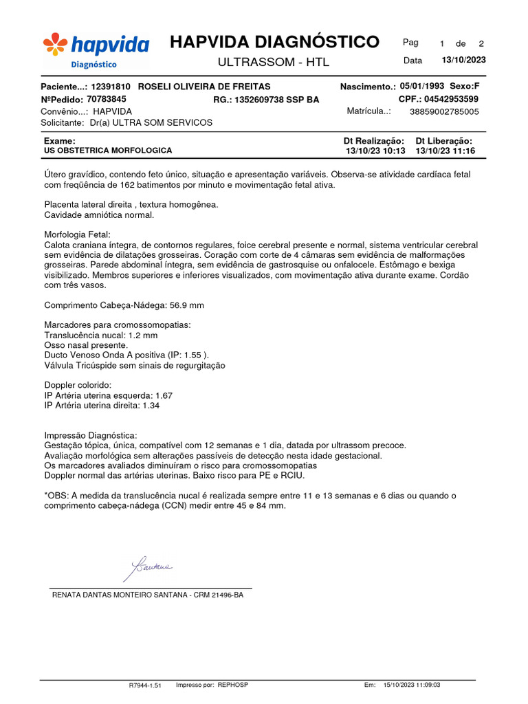 Hapvida Diagnóstico: Ultrassom - HTL | PDF