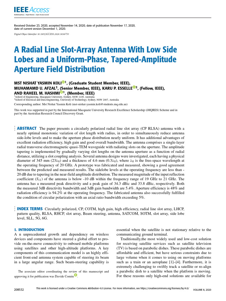 A Radial Line Slot-Array Antenna With Low Side Lob | PDF