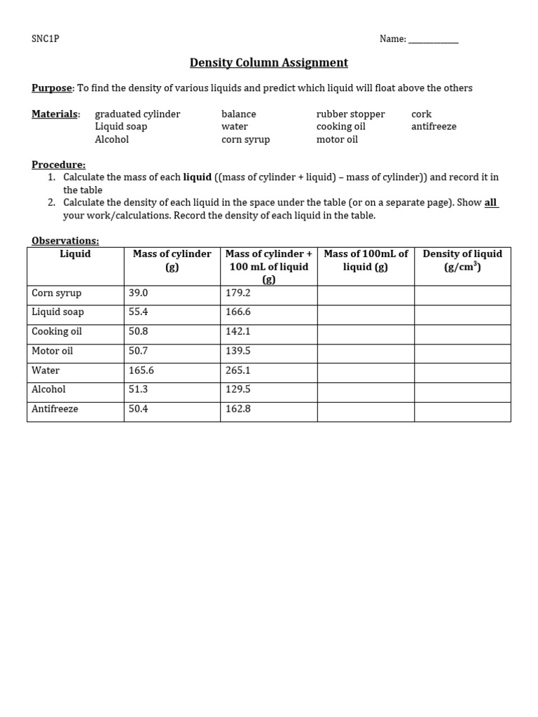 04 - Worksheet Density Column Assignment | PDF 04 - Worksheet Density Column Assignment | PDF