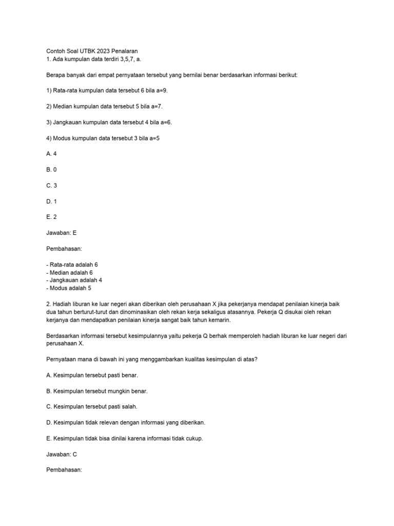 Contoh Soal UTBK 2023 Penalaran | PDF | Karier & Perkembangan | Pengelolaan Keuangan & Uang