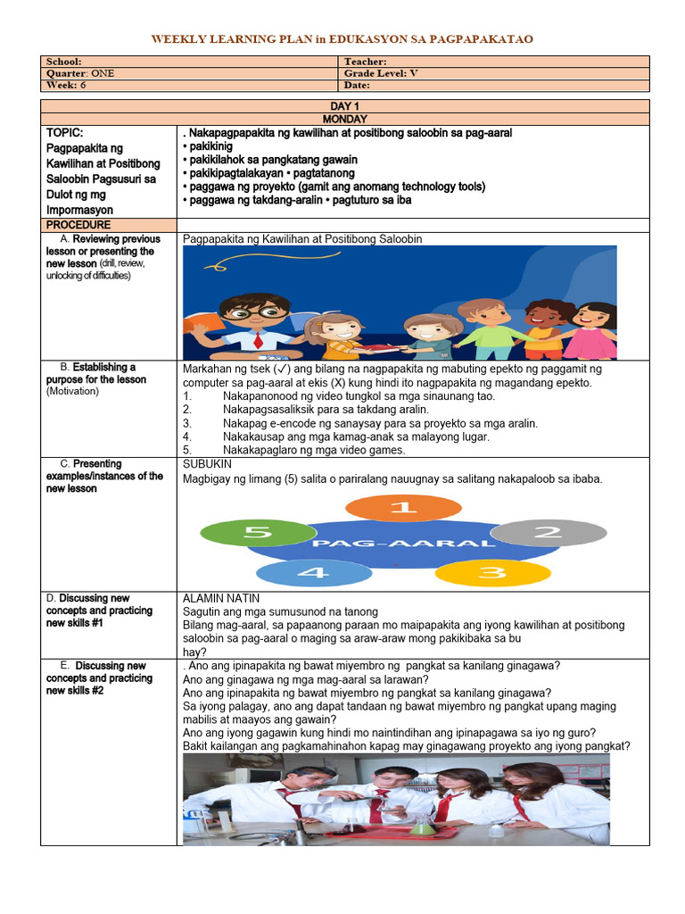 Esp 5 Q1 W6 Day1 | PDF