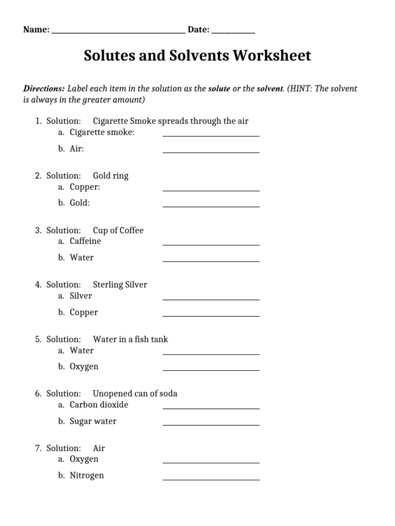 Solutes and Solvents Ws | PDF | Art