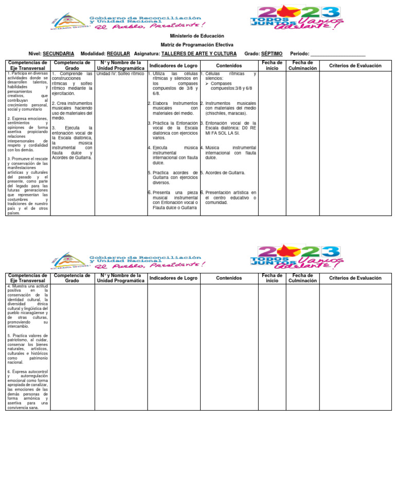 Matriz de Programación Efectiva - TAC - SÉPTIMO GRADO | PDF