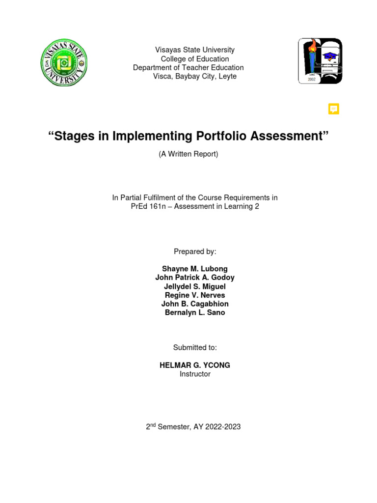 Written-Report 9 Stages of Portfolio Development | PDF | Educational ...