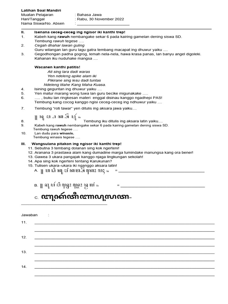 Latihan Soal Mandiri Bhs Jawa | PDF