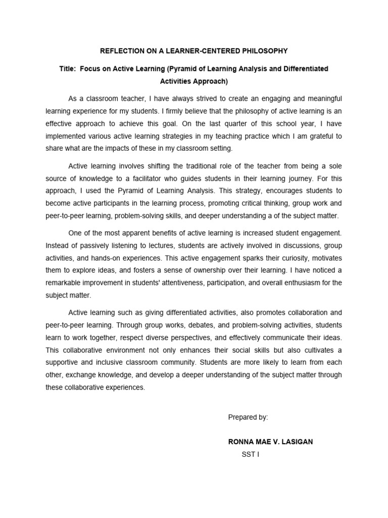 Reflection On A Learner Centered | Download Free PDF | Learning ...