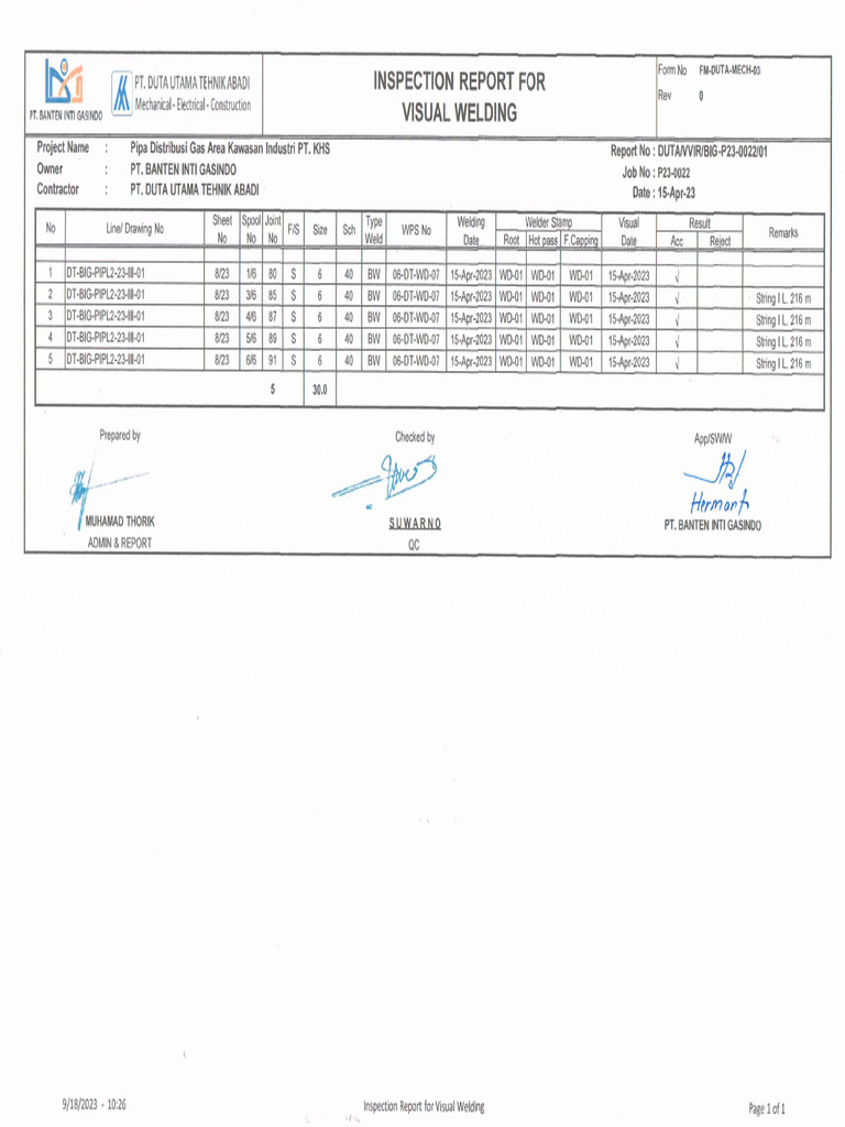 Visual Welding Report | PDF