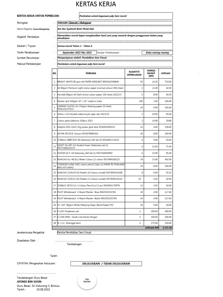 Nota Minta PSV 2023 | PDF