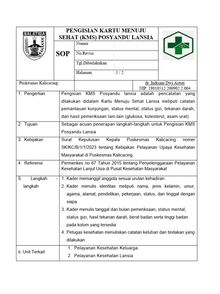 SOP PENGISIAN KMS POSYANDU LANSIA Fix | PDF SOP PENGISIAN KMS POSYANDU LANSIA Fix | PDF
