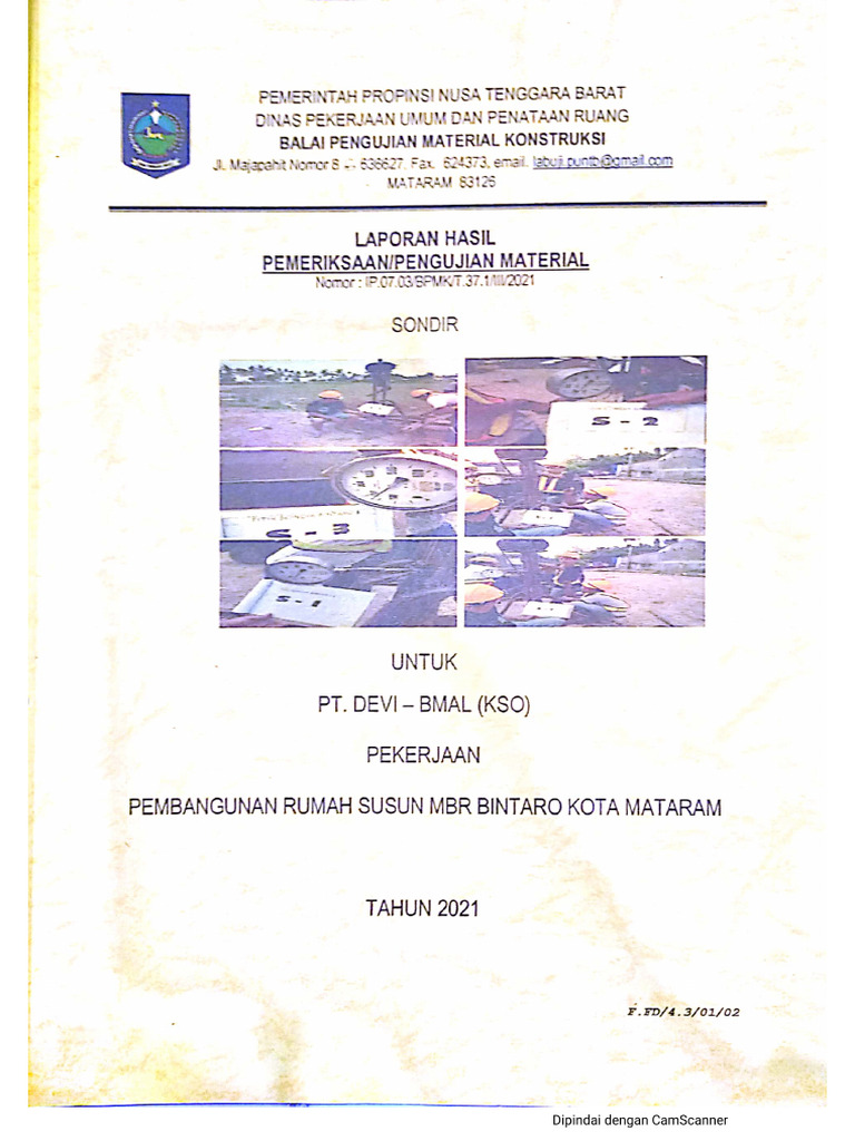 contoh Laporan Hasil Pemeriksaan atau Pengujian Material | PDF