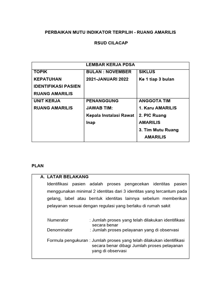 Pdsa TW 1 2021-2022 Ketepatan Identifikasi Pasien | PDF