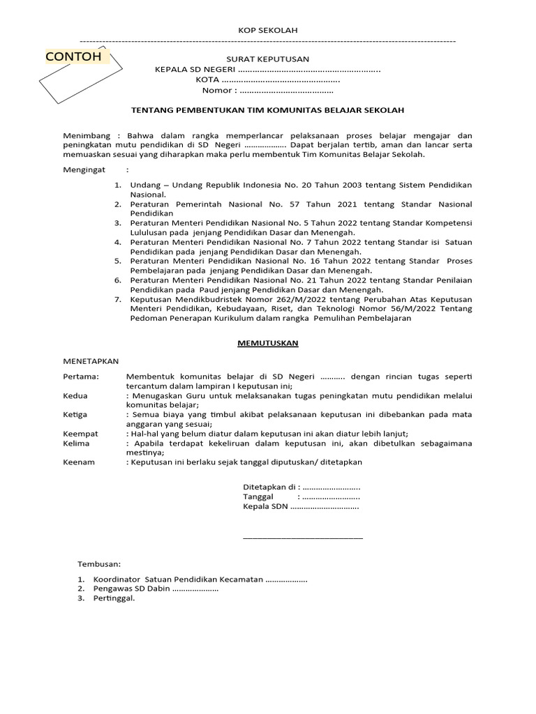 Contoh SK Komunitas Belajar | PDF