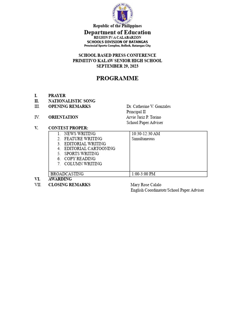 School Based Press Conference | PDF