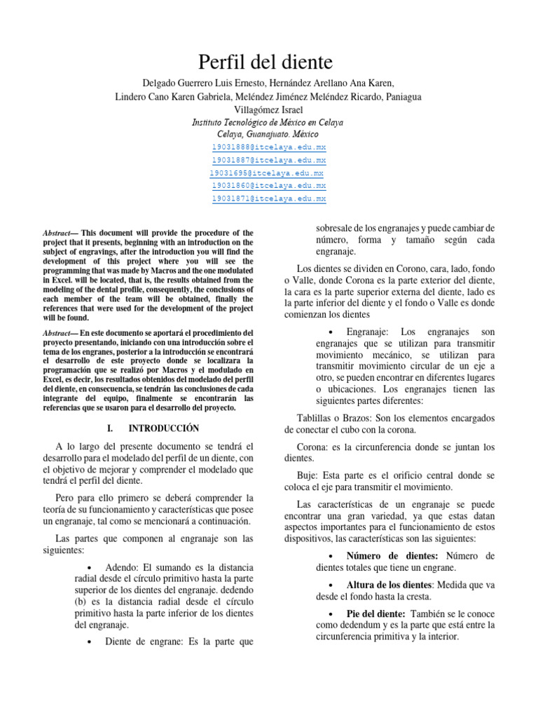 Perfil Del Diente | PDF | Engranaje
