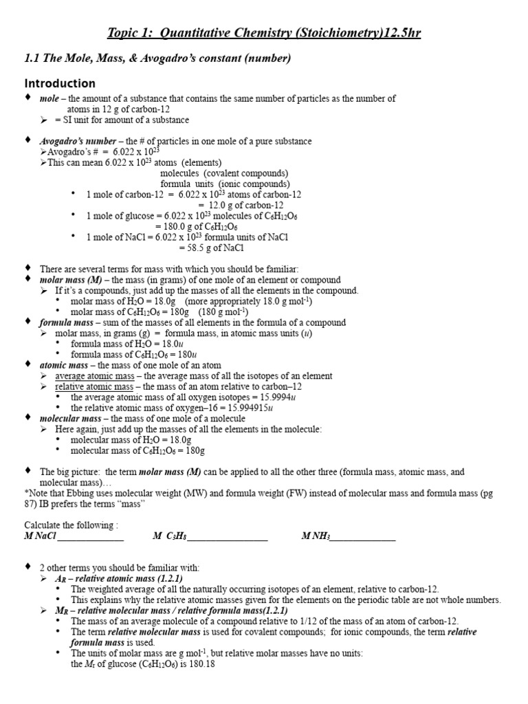 Sch3u7 - Stoichiometry Review Notes | PDF | Gases | Mole (Unit)
