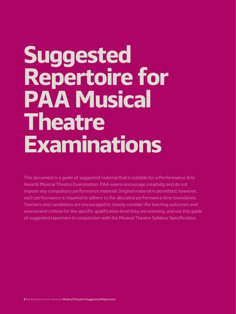 PAA Musical Theatre Exam Repertoire Guide | PDF | Choreography ...