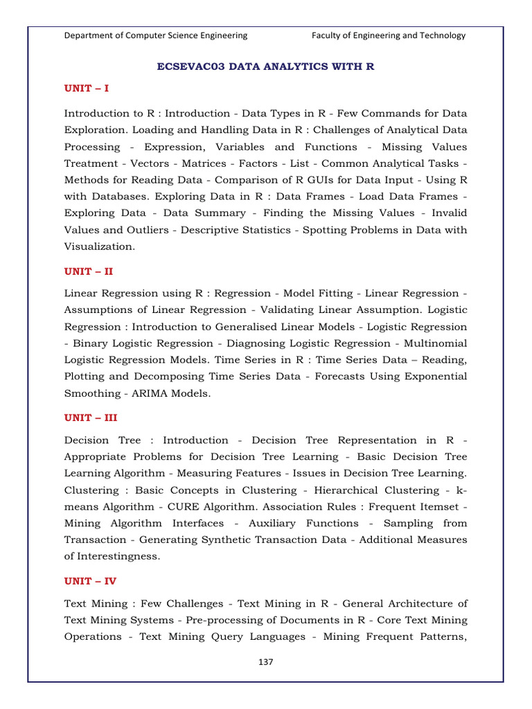 28 ECSEVAC03 Data Analytics With R | PDF | Analytics | Regression Analysis