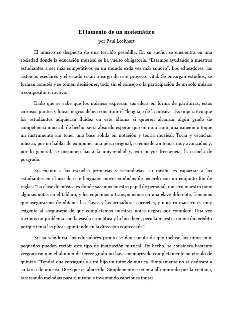 El Lamento de Un Matemático de Paul Lockhard en Español | PDF ...