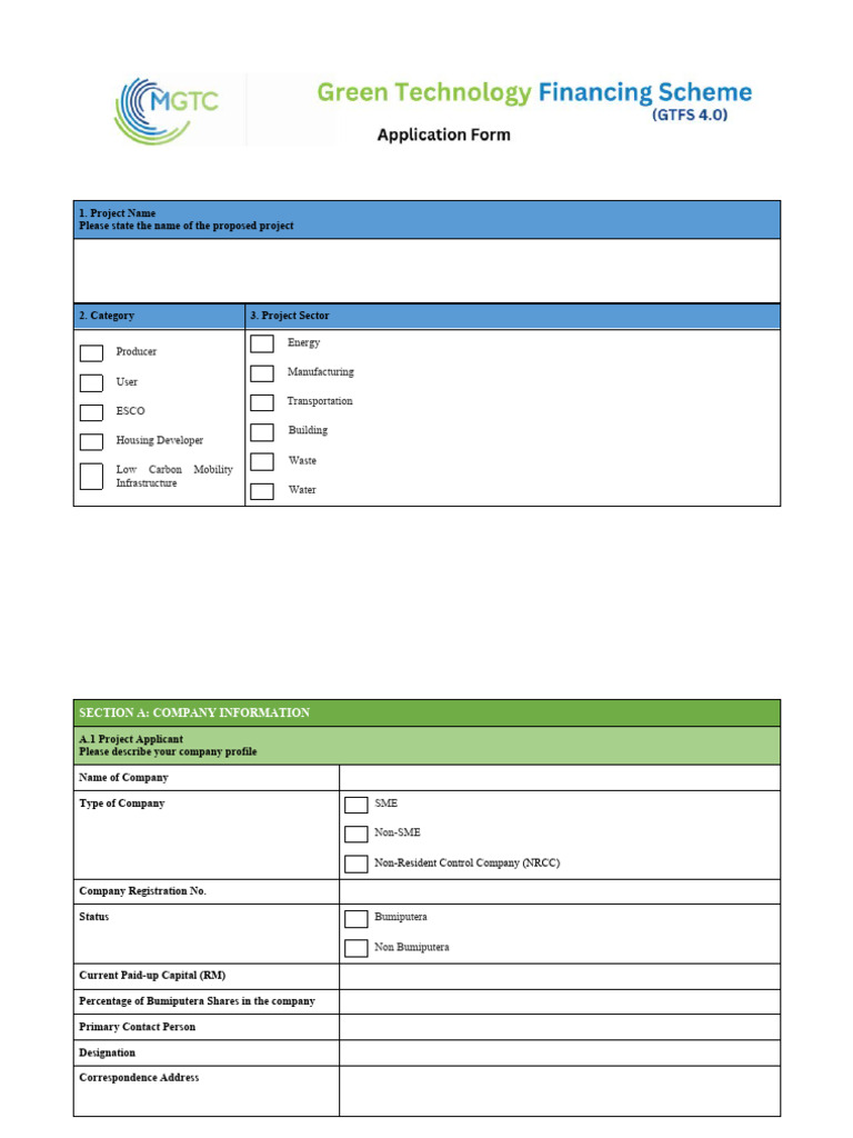 Green Technology Financing Scheme 4.0 Application Form | Download Free ...