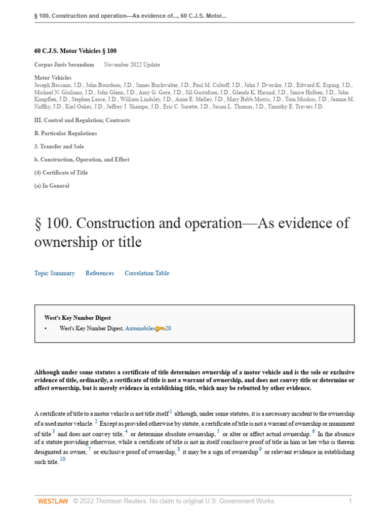 100 Construction and Operationas Evidence of Ownership or Title | PDF ...