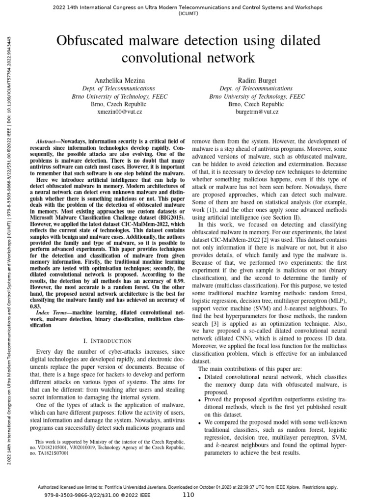 Obfuscated Malware Detection Using Dilated Convolutional Network | PDF | Receiver Operating ...