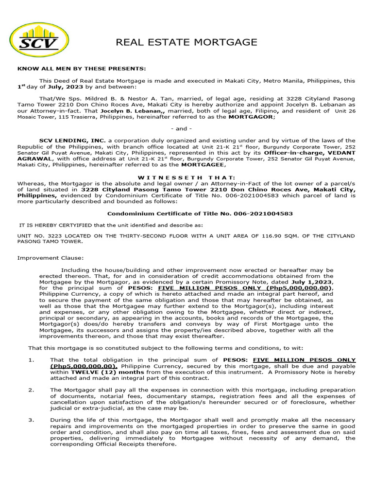 Real Estate Mortgage: Jocelyn B. Lebanan | PDF | Mortgage Law | Foreclosure
