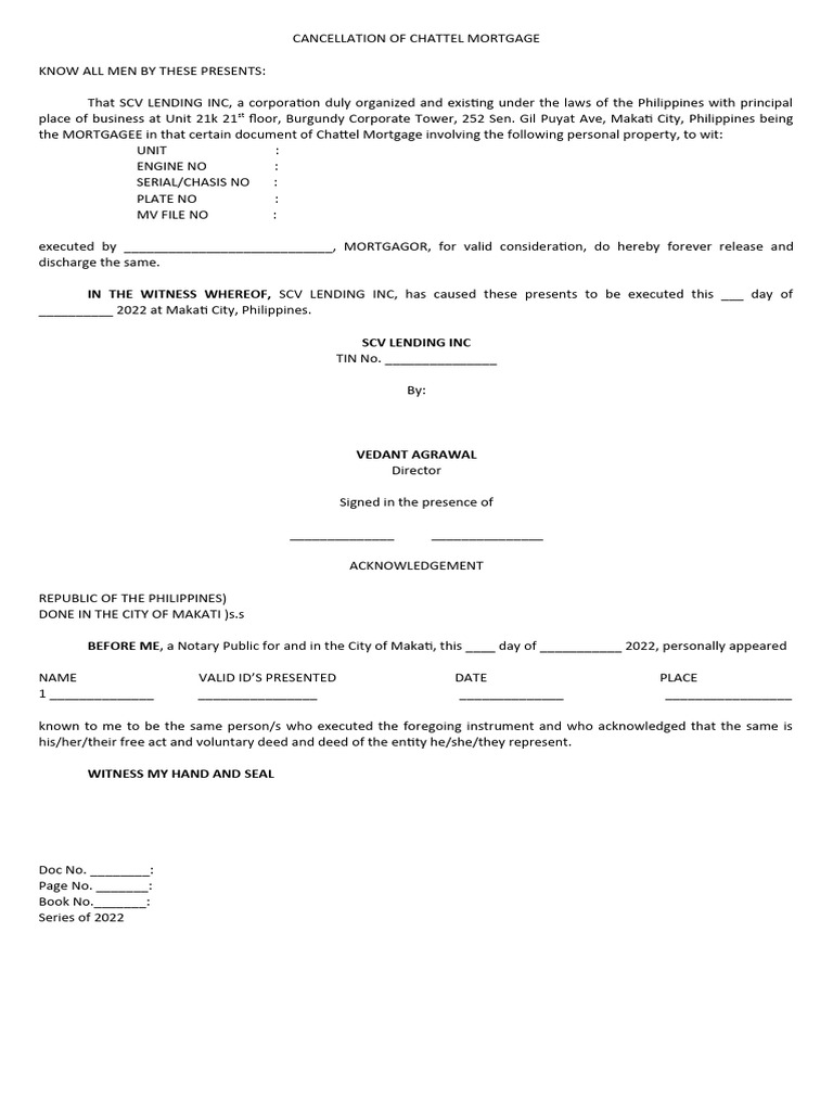 Cancellation of Chattel Mortgage | PDF