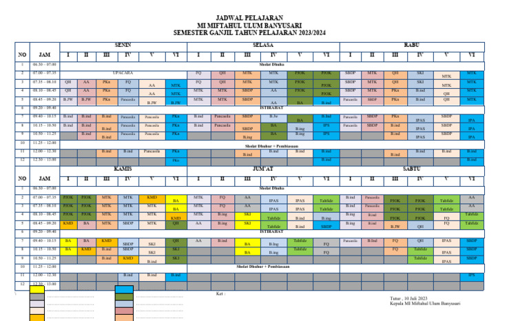 Jadwal Pelajaran Madrasah Kumer Pdf