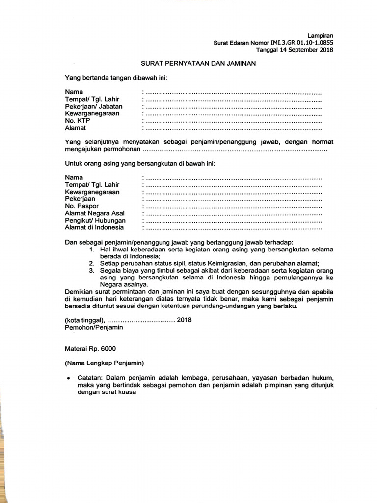 FORMAT SURAT PENJAMINAN | PDF