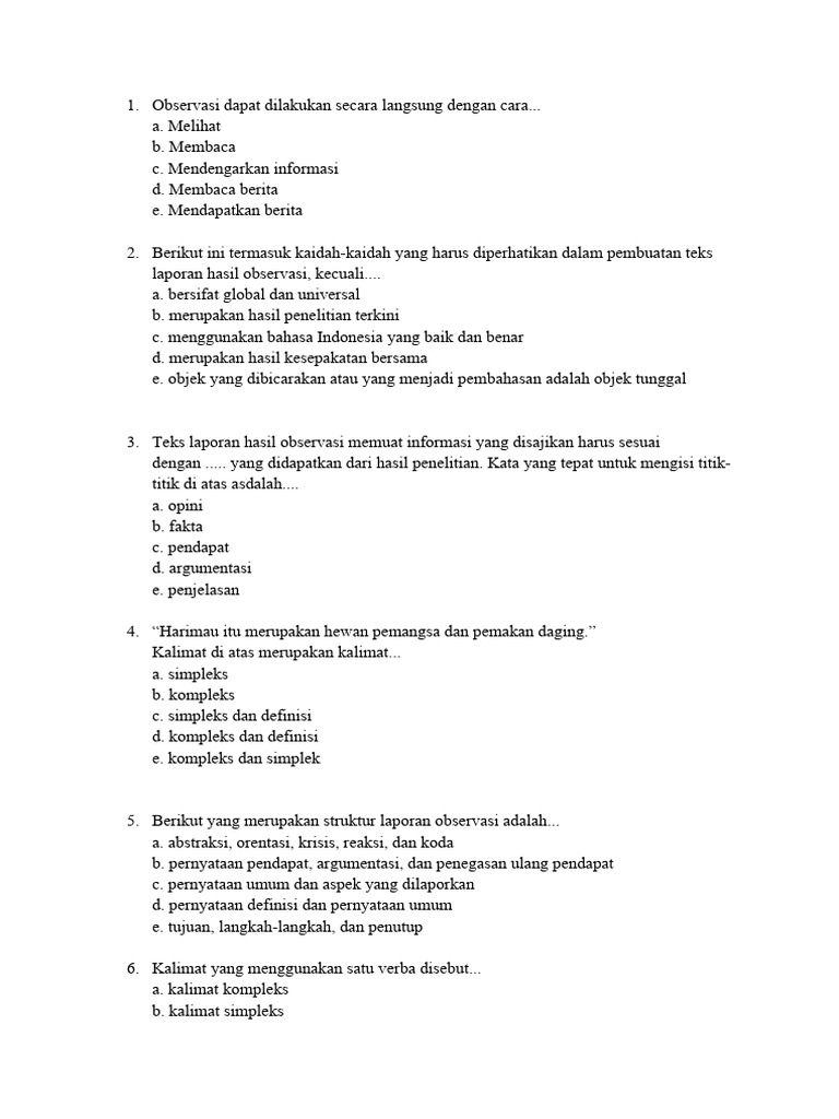 Soal Teks Observasi Kelas X | PDF | Kajian Bahasa Asing