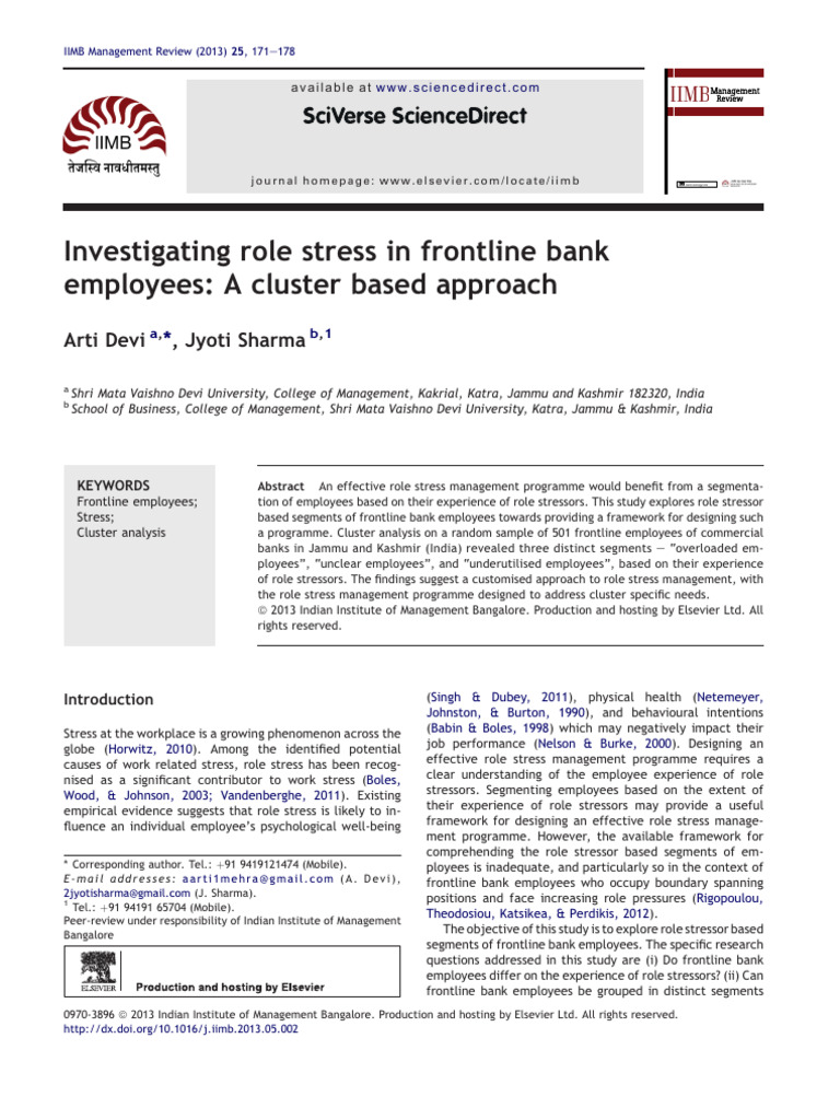 Role Stress Segmentation in Banks | PDF | Cluster Analysis | Factor ...