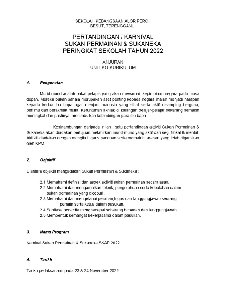 Kertas Kerja Sukan Permainan Dan Sukaneka 2022 | PDF | Karier ...
