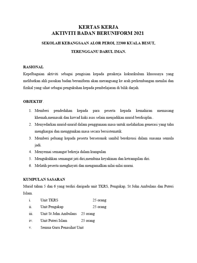 Perkhemahan Unit Beruniform Tahun 2021 | PDF