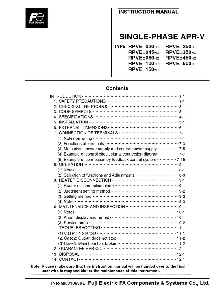 RPVE [APR-V／単相] 取扱説明書（英文） | PDF