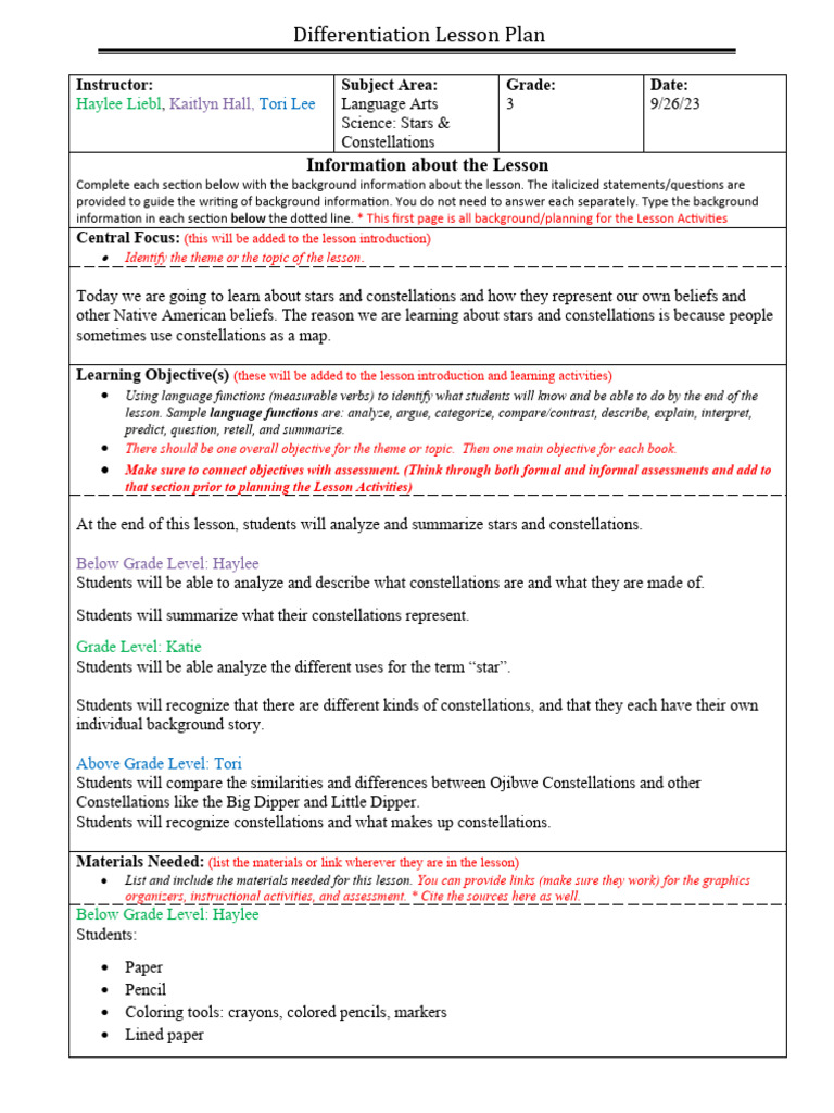 final differentiation lesson plan | PDF | Information | Learning