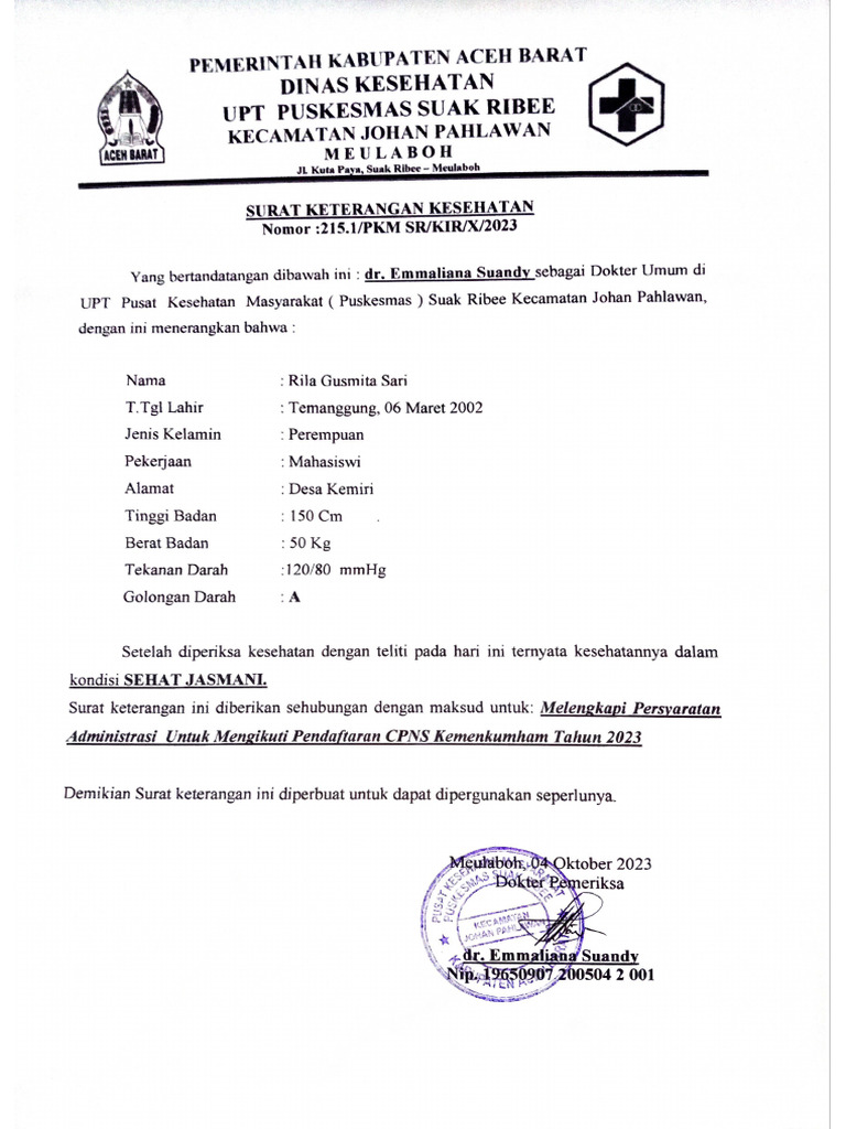 Contoh Surat Puskesmas | PDF Contoh Surat Puskesmas | PDF