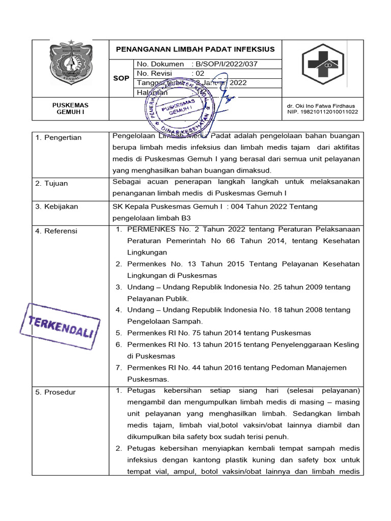 Sop Pengelolaan Limbah Medis Dan Limbah b3 | PDF | Kesehatan Holistik